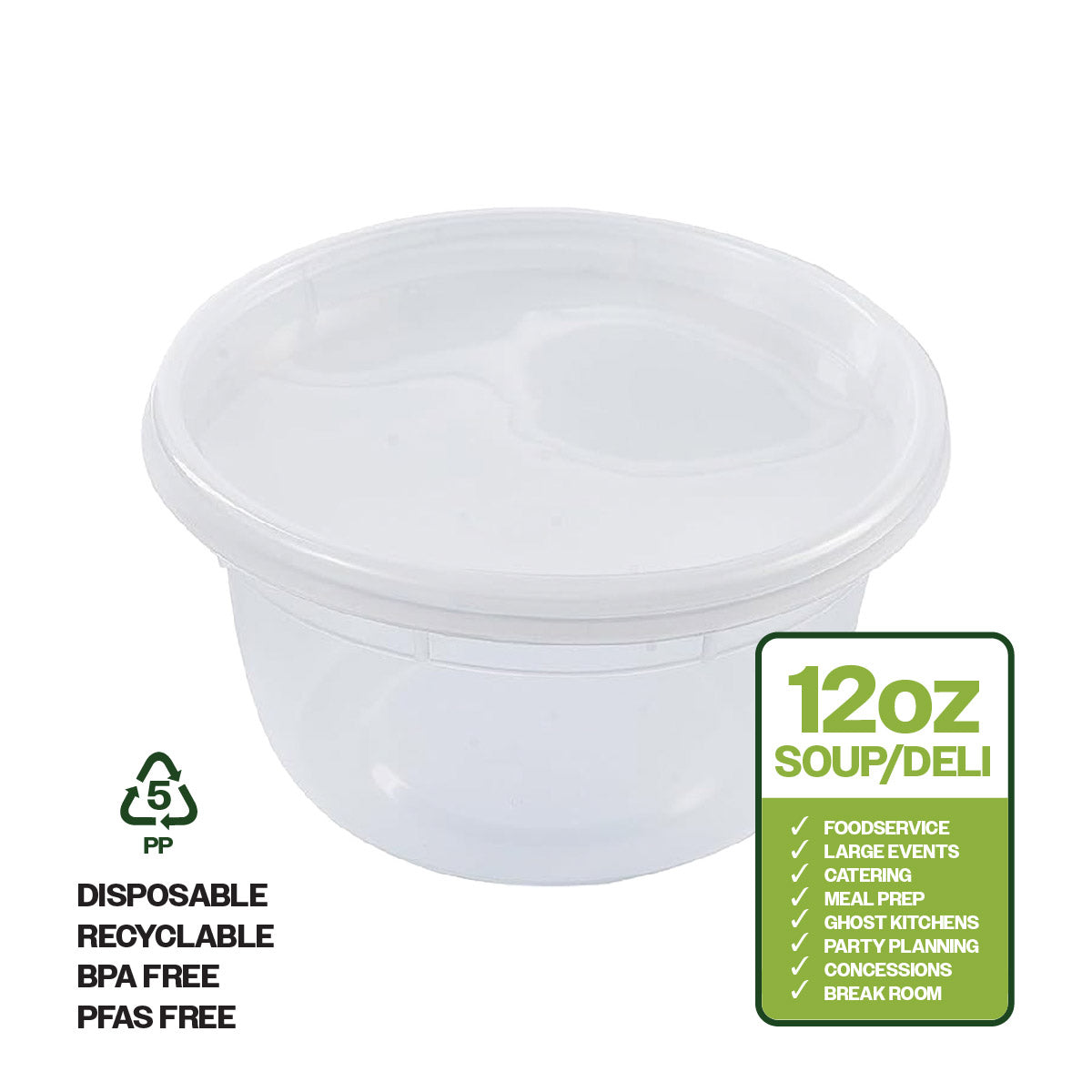 CIAO! 12OZ Injection Molded Soup-Deli Container with Lid, (240/240 com ...